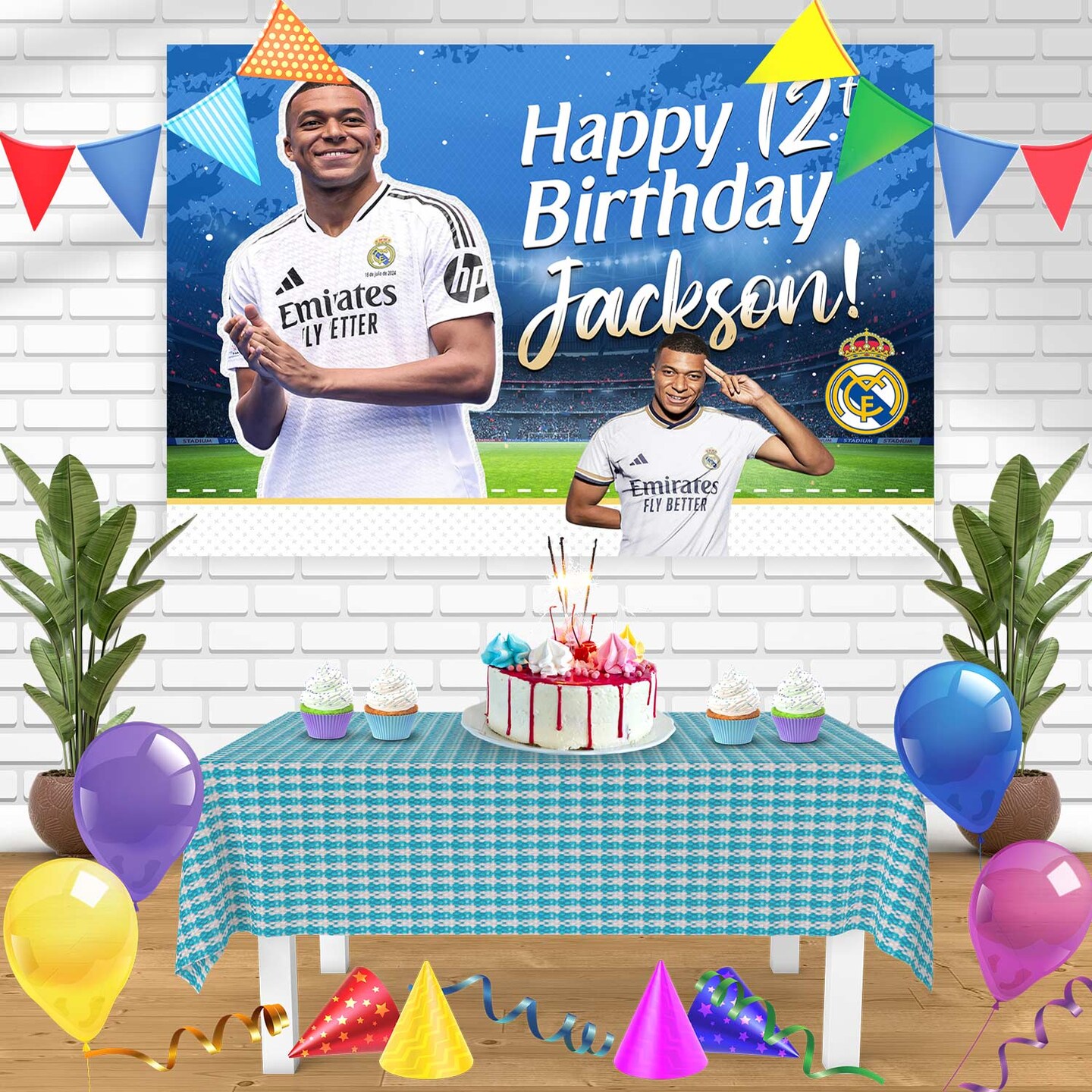 Real Madrid Kylian Mbappé Birthday Banner Personalized Party Backdrop ...