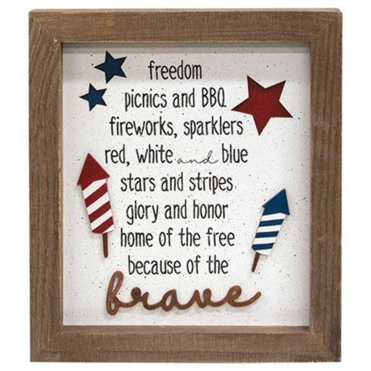 Brave Patriotic Shadowbox Frame Freestanding or Wall-Mountable Wood ...