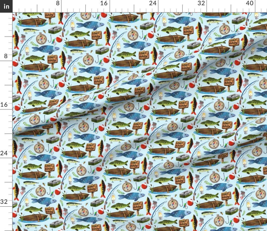Various Fabrics by the Yard or Fat Quarter Fishing Pale Blue Scale Boys ...