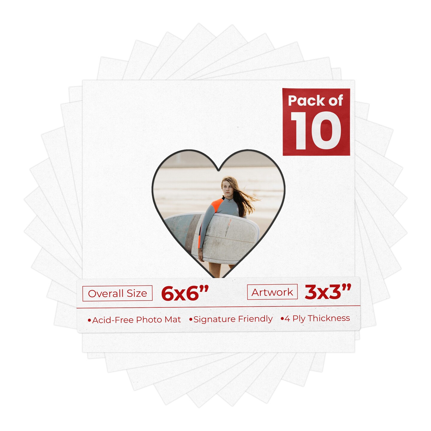 White with Black Core Mat Board for 6x6 Frames - Heart Opening for 3x3 ...
