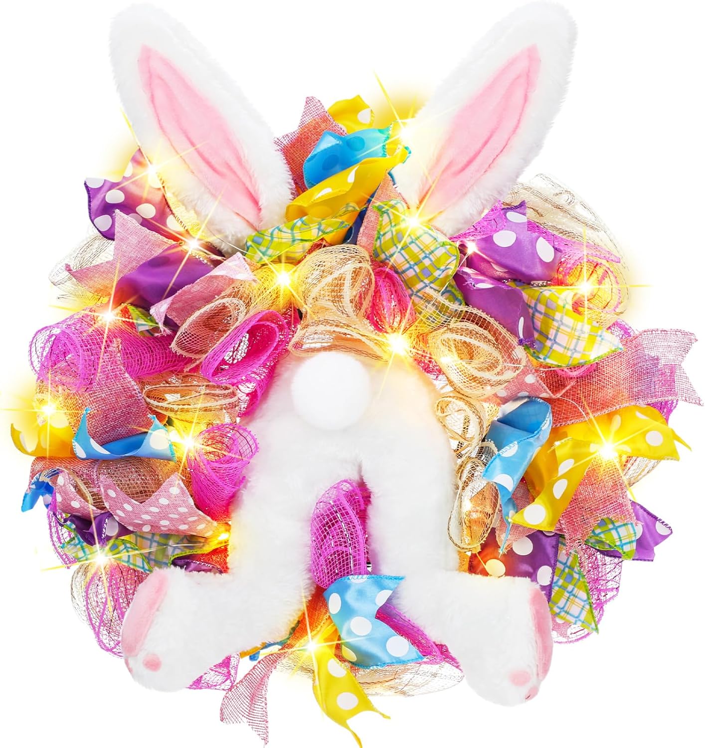 Easter Bunny Wreath with LED Lights Rabbit Butt Ear Easter Door ...