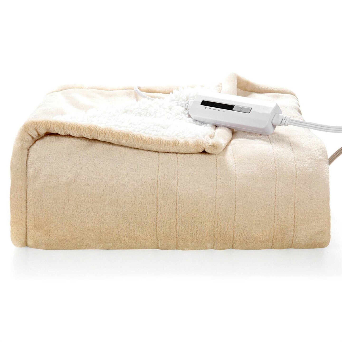 Beige-White 60x50 Inch Sherpa Heated Throw Blanket Electric with ...