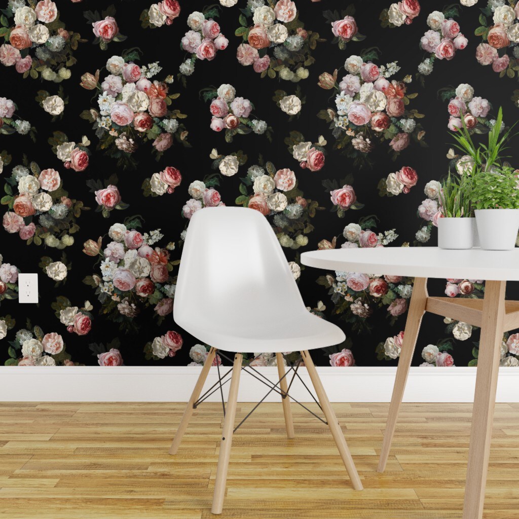 Peel & Stick Wallpaper 2FT Wide Moody Floral Large Scale Floral ...