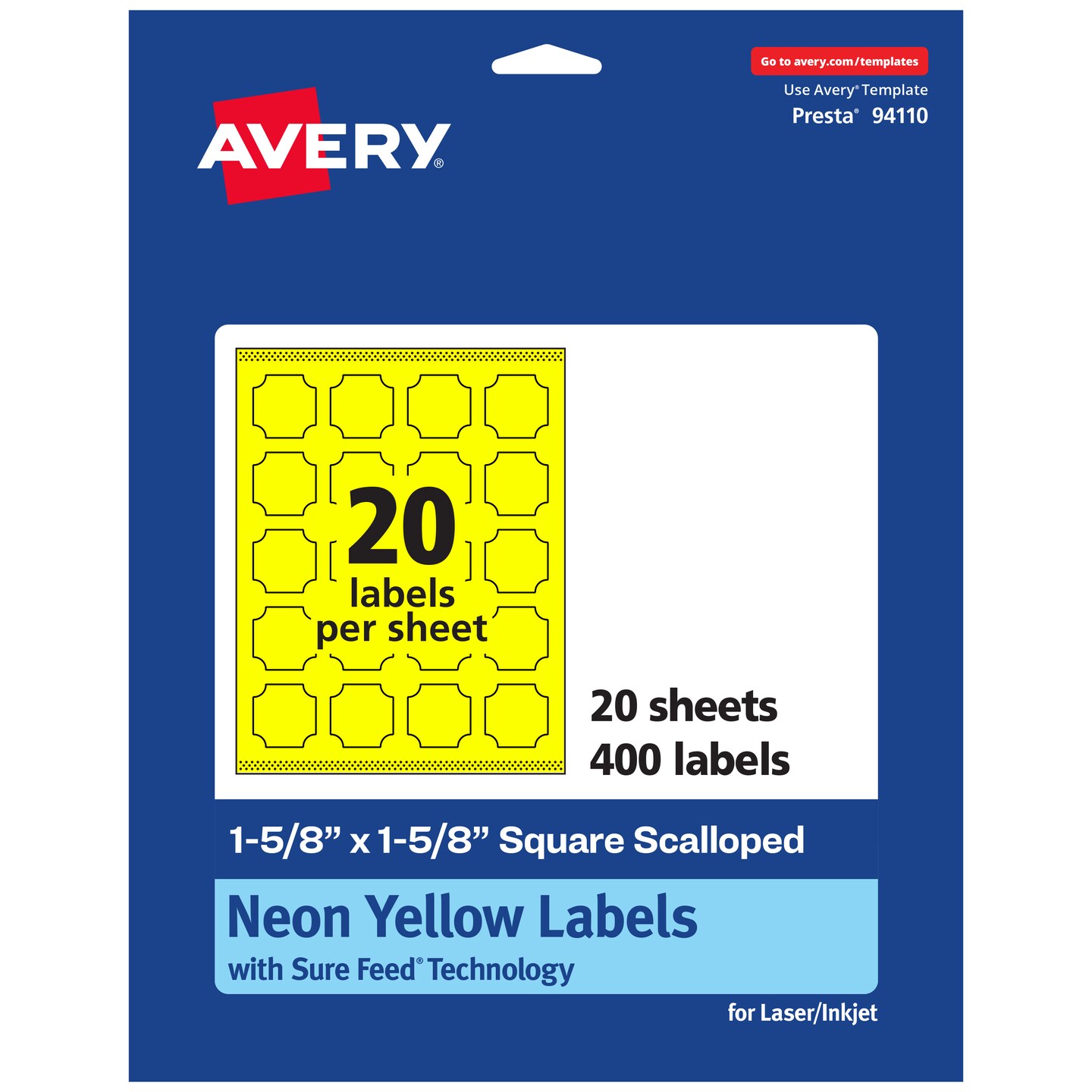 Avery Neon Yellow Paper Labels, 1-5/8" x 1-5/8" Square Scalloped, Color ...