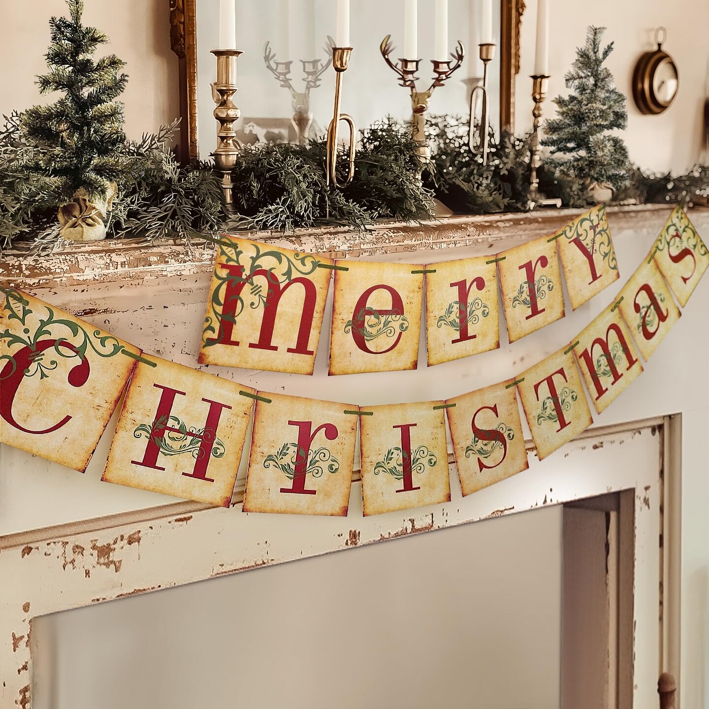 Christmas Decorations - Vintage Merry Christmas Banner - Retro ...