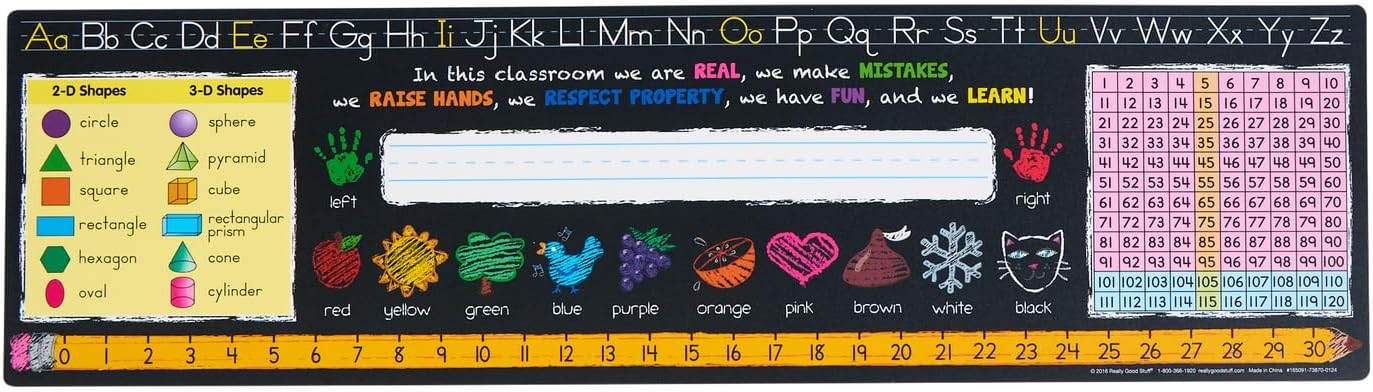24PK Chalkboard-Style Grades K-2 Self-Adhesive Deluxe Plastic Desktop ...