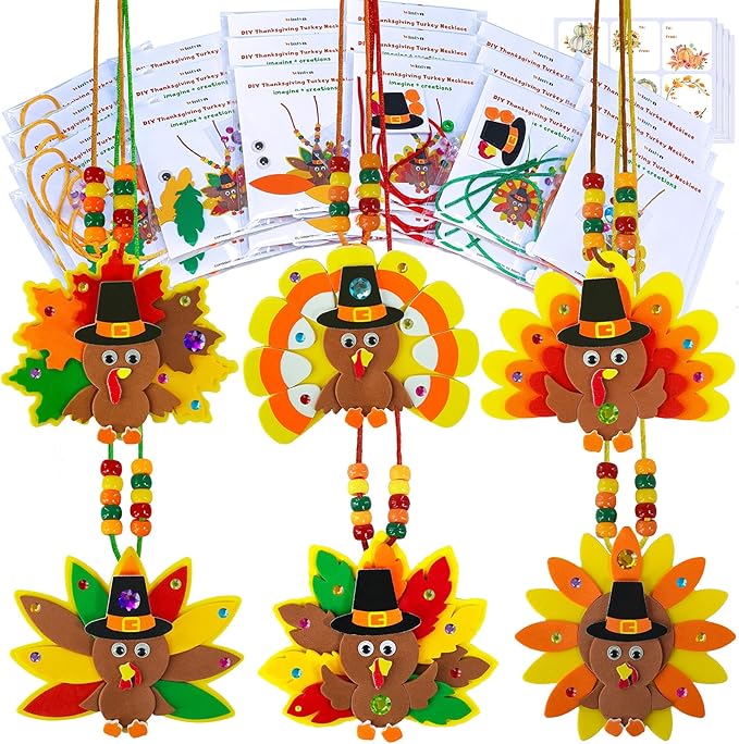 24 Sets Fall Craft Kits DIY Thanksgiving Turkey Necklaces Art Sets ...