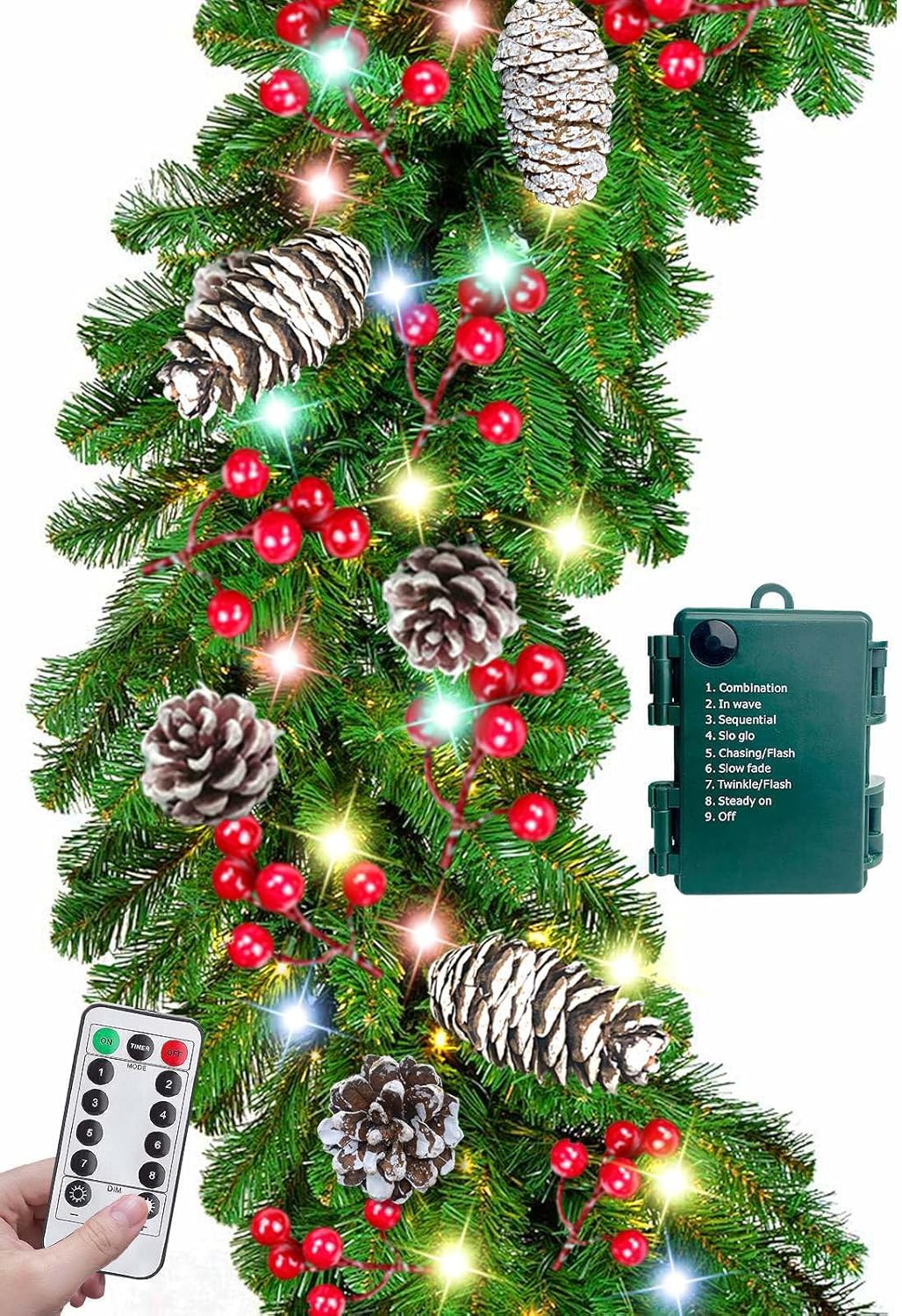 [ Timer & 8 Modes ] 9 Foot by 10 Inch Christmas Garland Decorations 50 ...