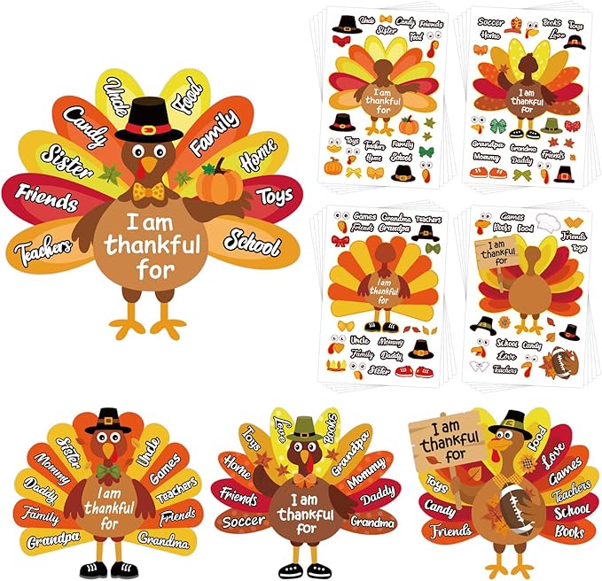 20 Sheet Thanksgiving Crafts for Kids,Make-A-Turkey Crafts Stickers for ...