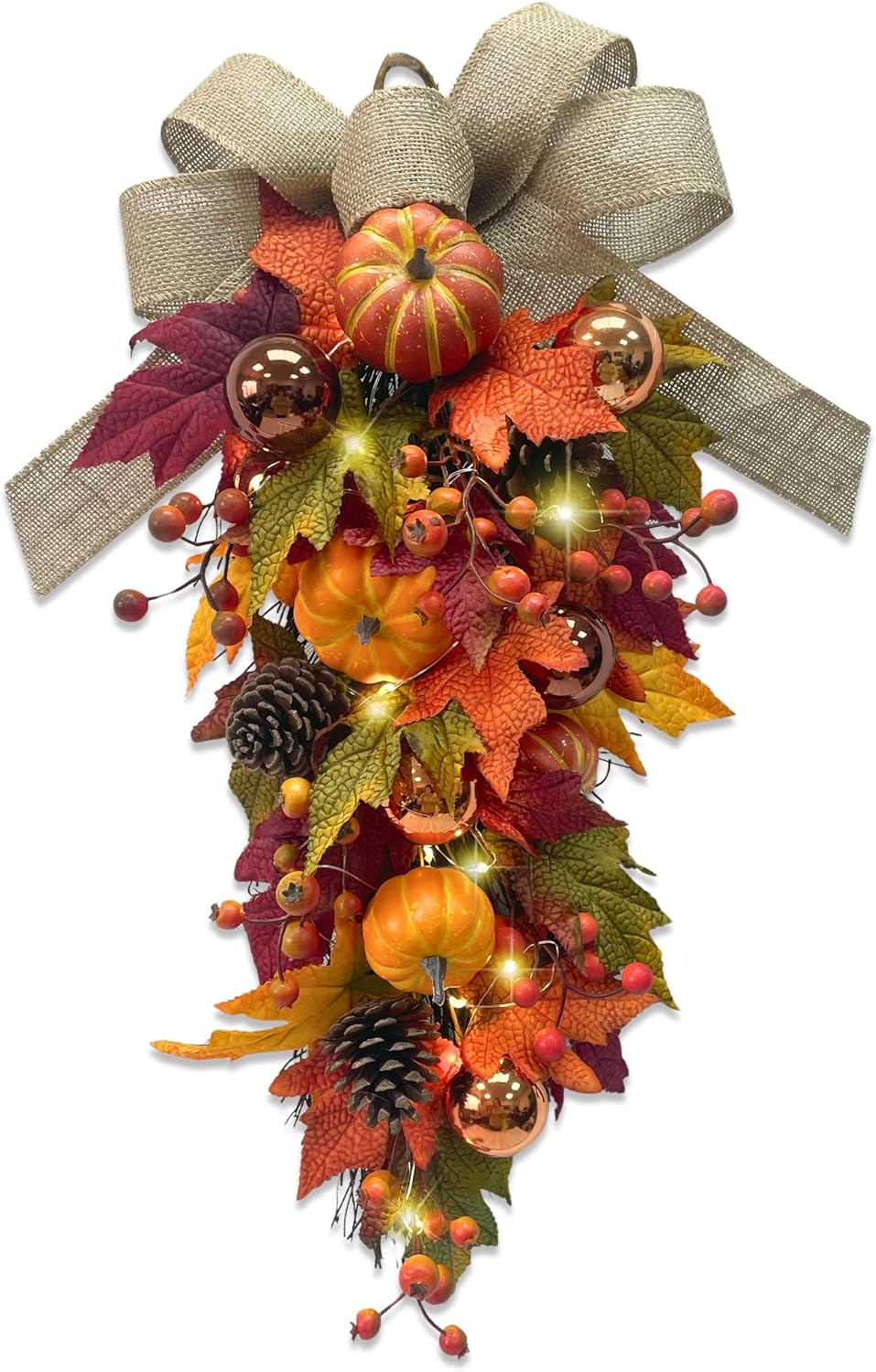 24" Pre-Lit Fall Teardrop Swag with 15 LED Lights & Timer() | Michaels