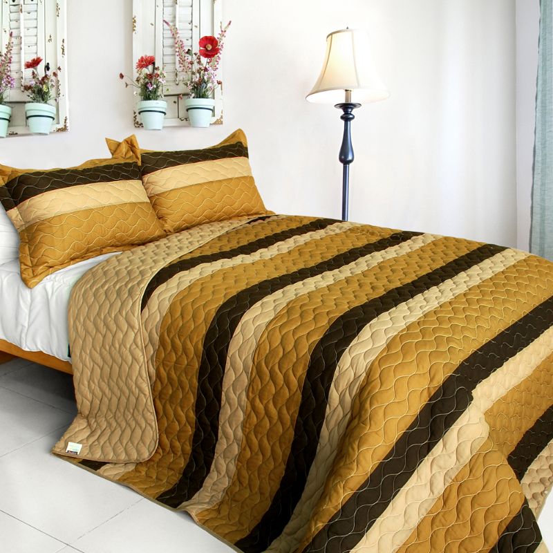 3-Piece Handmade Full/Queen Quilt Set, Reversible, Horizontal Stripes ...