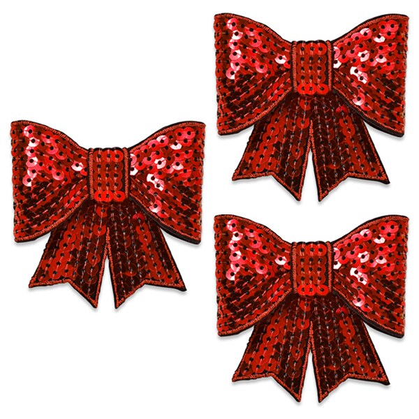 Pack of 3 Bow Dimensional Iron-on Sequin Applique, Color: Red | Michaels