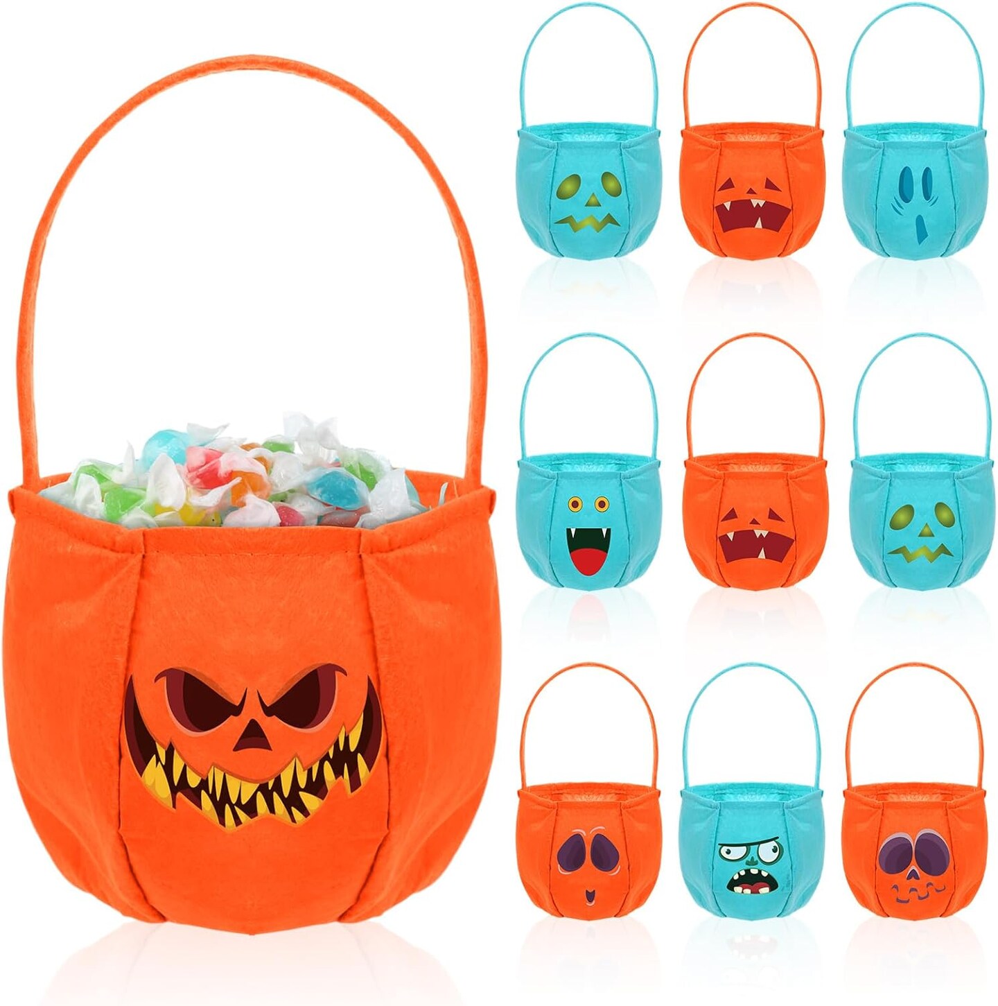 Set of 10 Halloween Trick or Treat Bags – Pumpkin Candy Buckets & Non ...