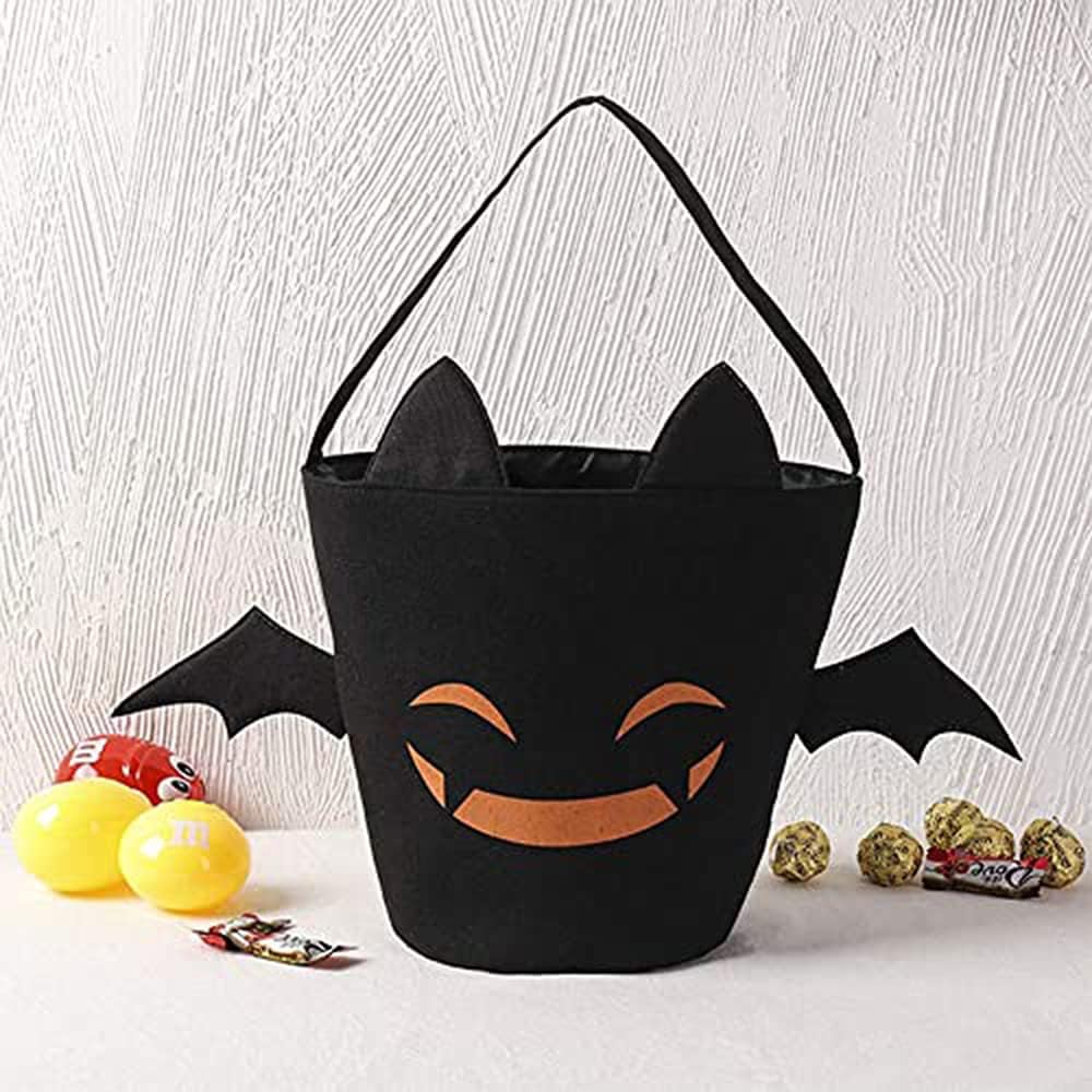 Halloween Trick or Treat Bags Bat Candy Bucket (Black) - 8.3"L x 8.3"W ...