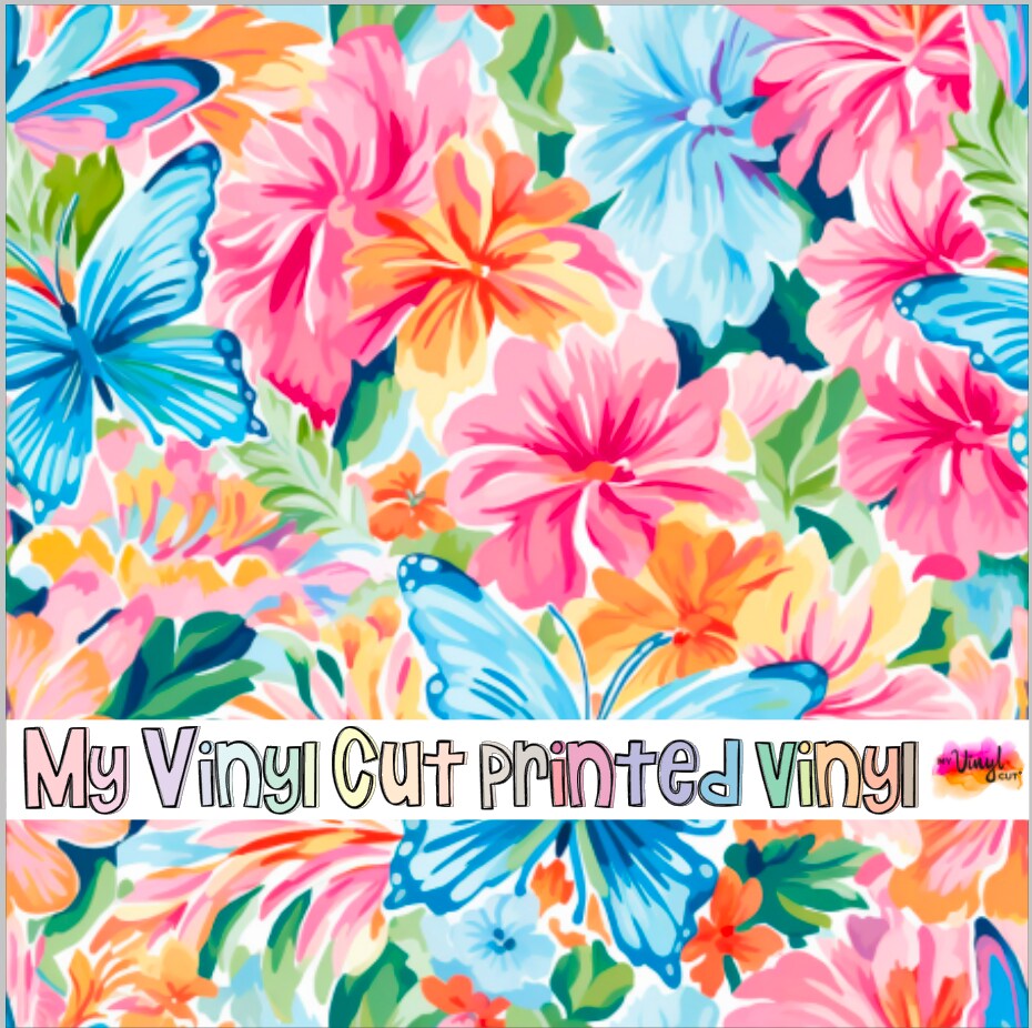 12 x 12 inch Sheet of Printed Vinyl or HTV in the Preppy Butterflies A ...