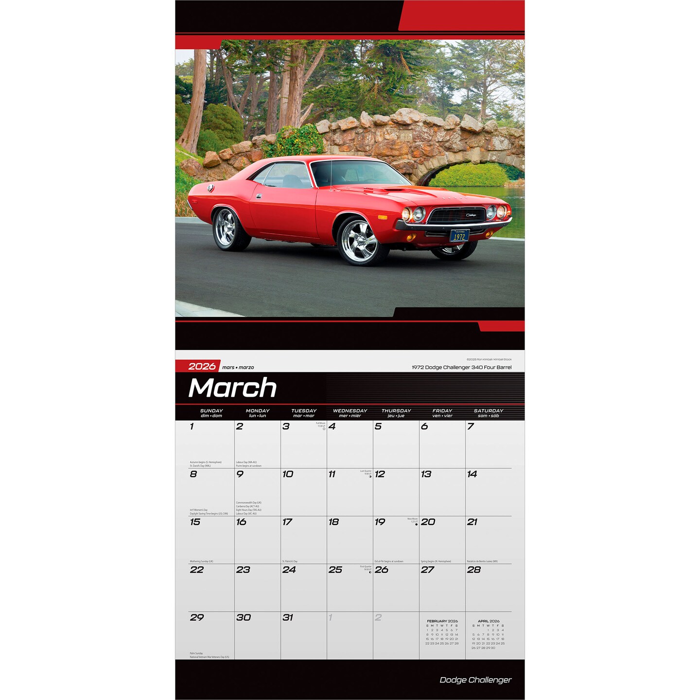 Dodge Challenger OFFICIAL | 2026 12 x 24 Inch (Hanging) Monthly Square Wall Calendar | Plastic ...