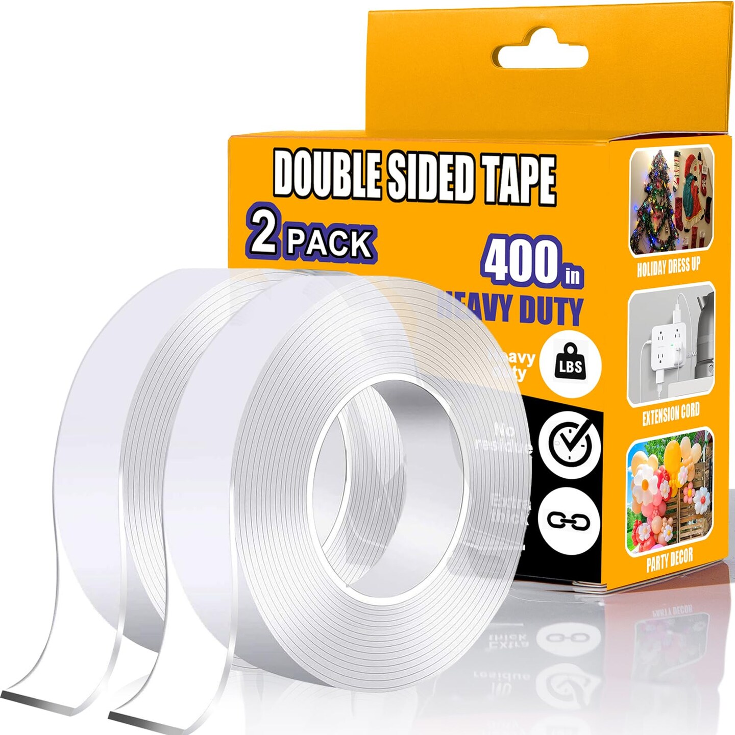 Double Sided Tape Heavy Duty 2 Pack, 1.2 Inch x 400 Inch ，Extra Large ...