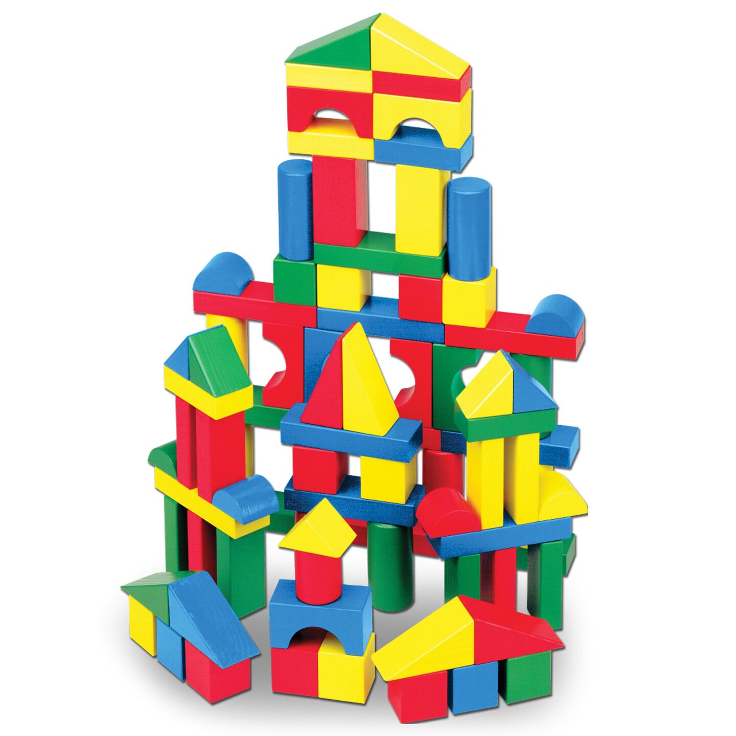 Wooden Building Blocks Set - 100 Blocks in 4 Colors and 9 Shapes ...