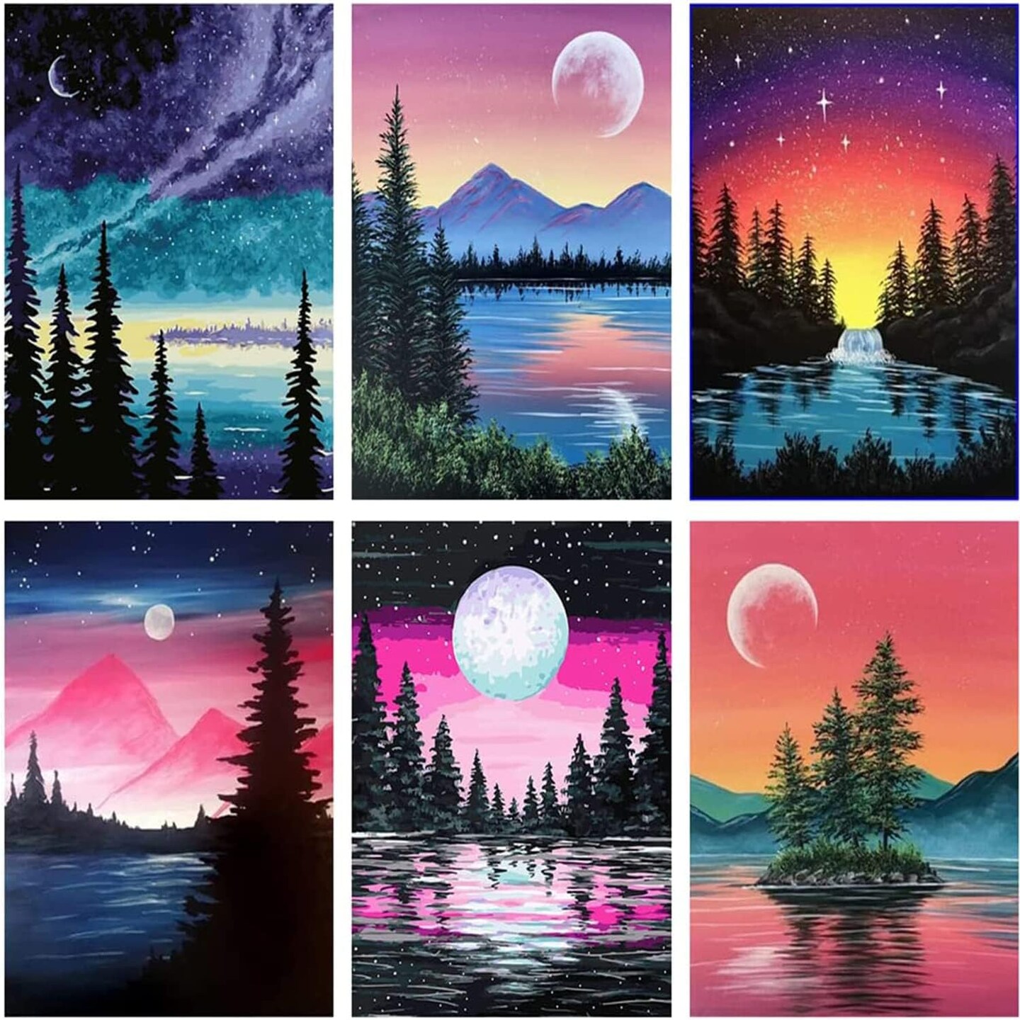 6-Pack 5D Diamond Painting Kits for Adults – Full Round Drill Moonlight ...