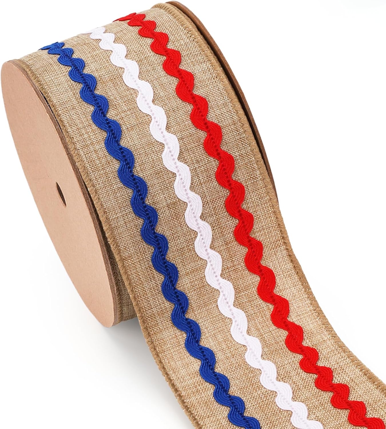 Patriotic Ribbon Wired, 4th of July Red White Blue Wavy Stripes Ribbon ...