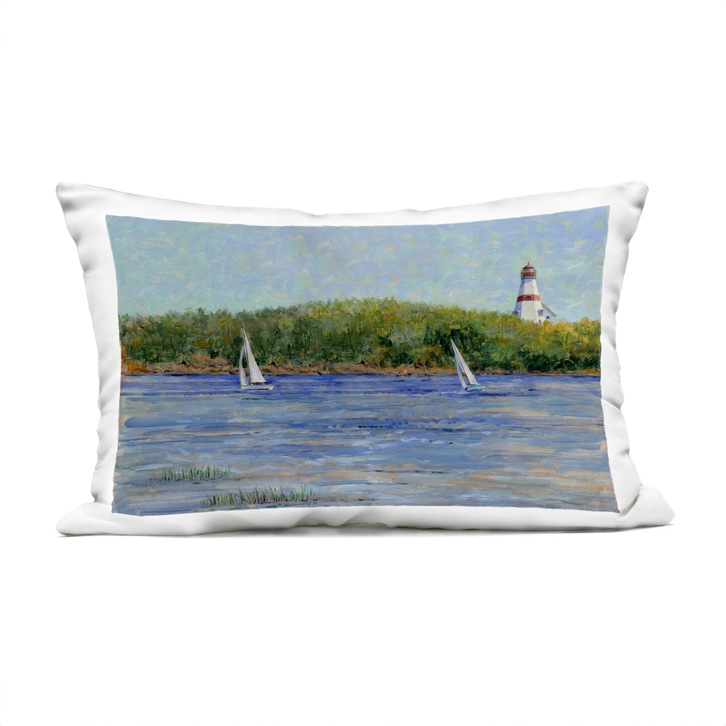 Stupell Industries Lighthouse and Sailboats Seascape Outdoor Printed Pillow, design by Tim ...