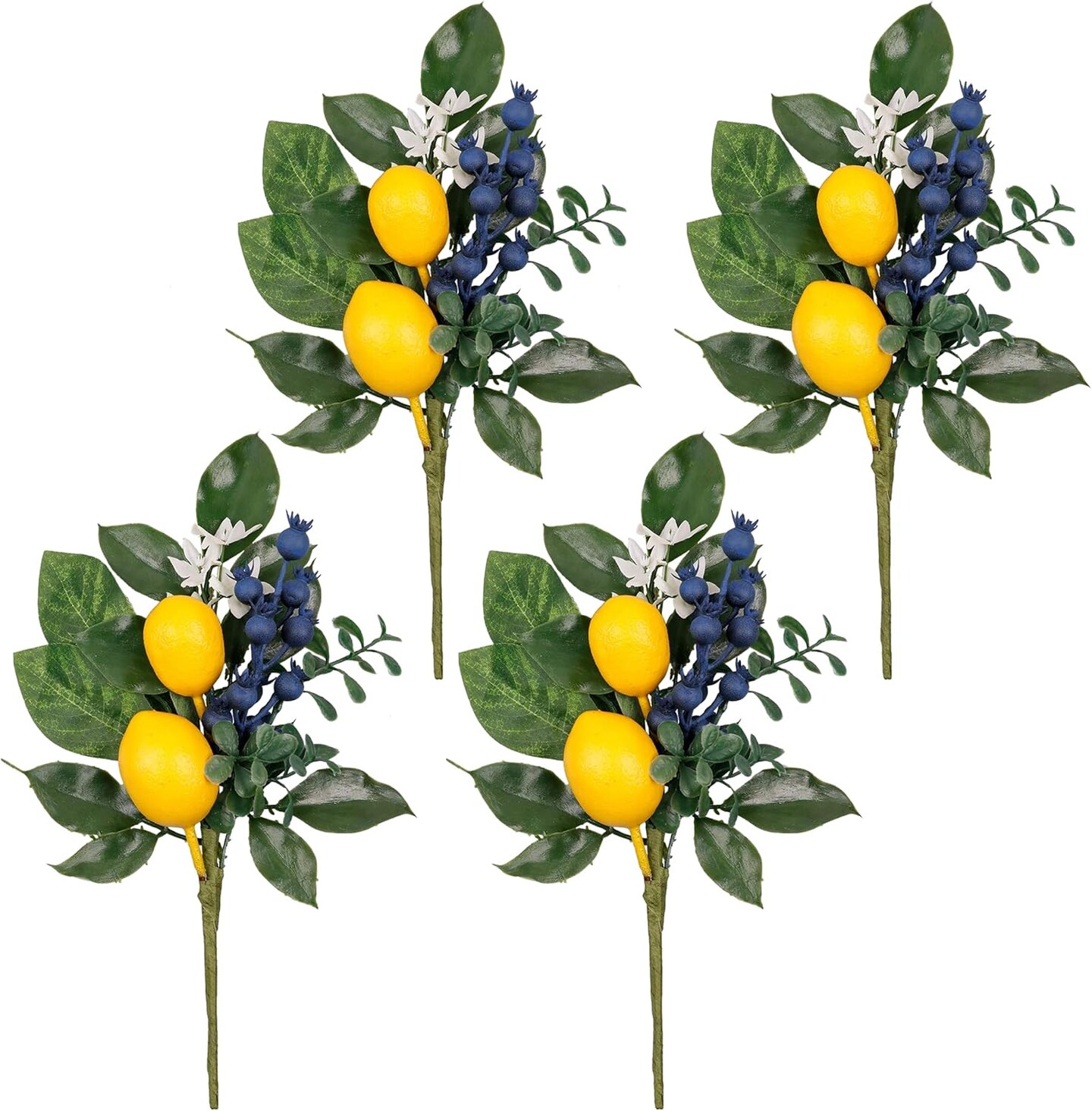 4 Packs Spring Summer Picks with Lemons Blueberry Eucalyptus Leaves, Artificial Fruit Lemon ...