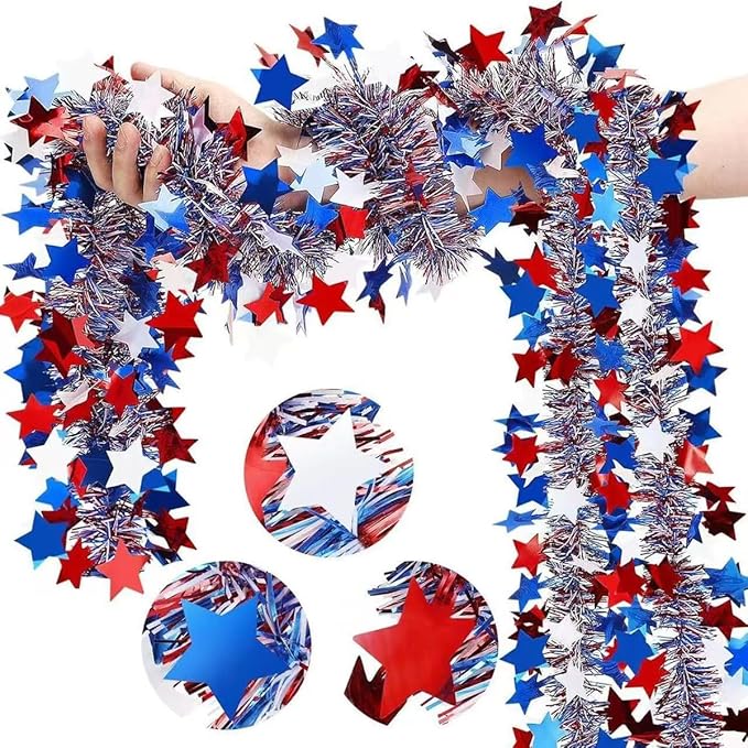 4th of July Tinsel Garland, Memorial Day Decoration, 33 Feet Patriotic ...