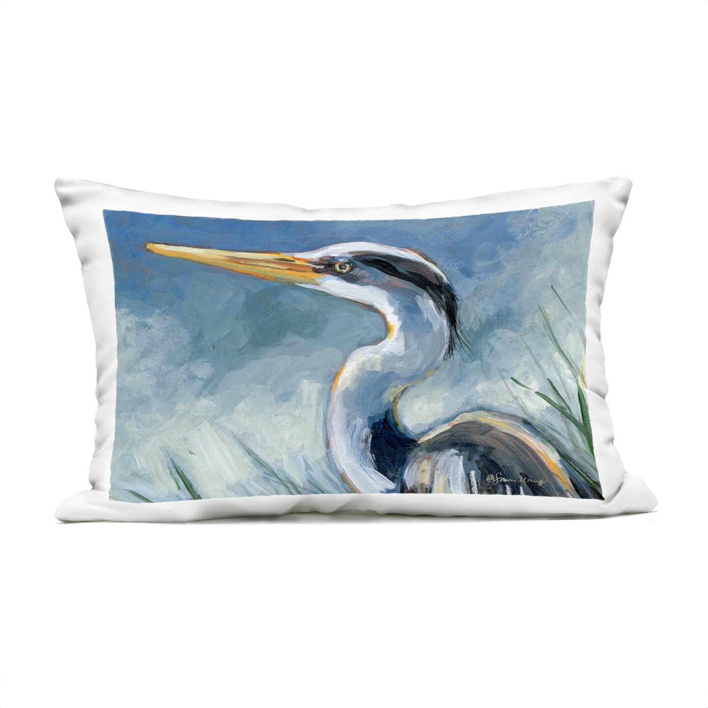 Stupell Industries Heron Gazing with Grasses Outdoor Printed Pillow ...