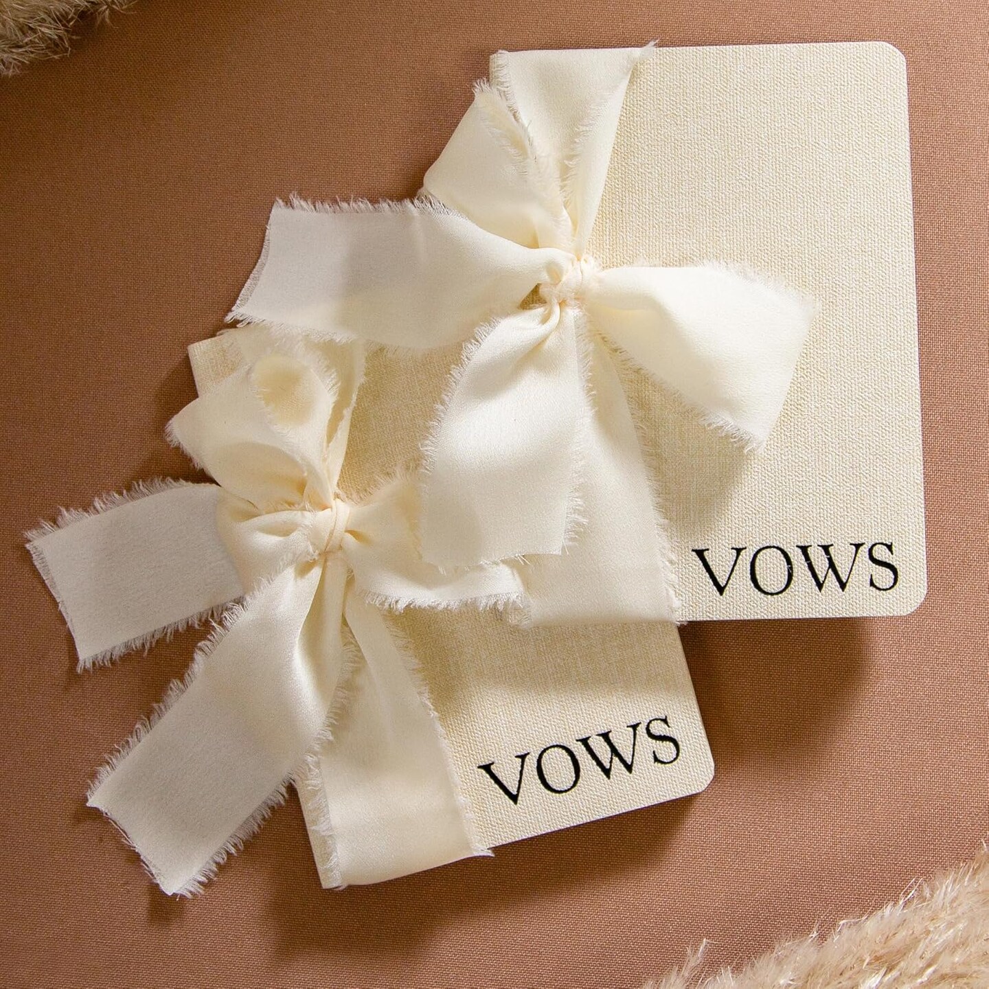 Cream Embossed Slim Vow Books w/Ribbon (Set of 2) - 5.625 x 4 ...