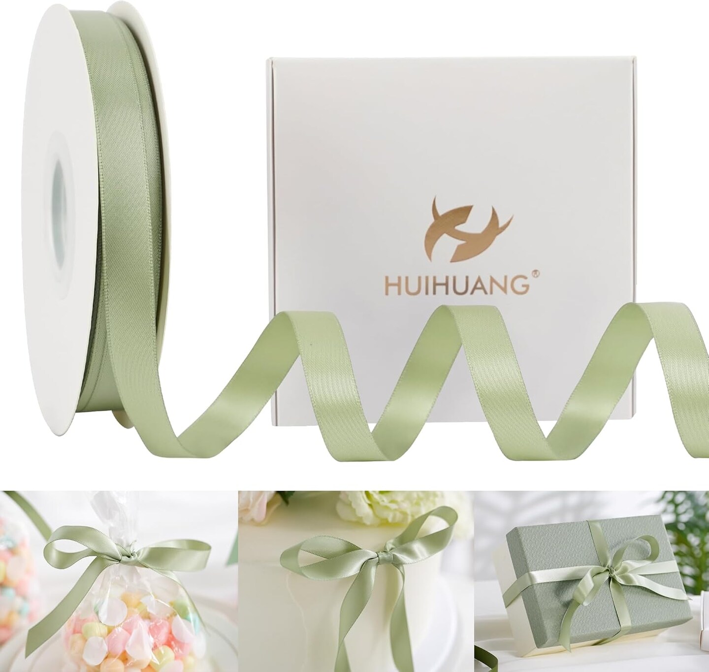 Sage Green Double Faced Satin Ribbon 1/2 inch X 50 Yards Continuous ...