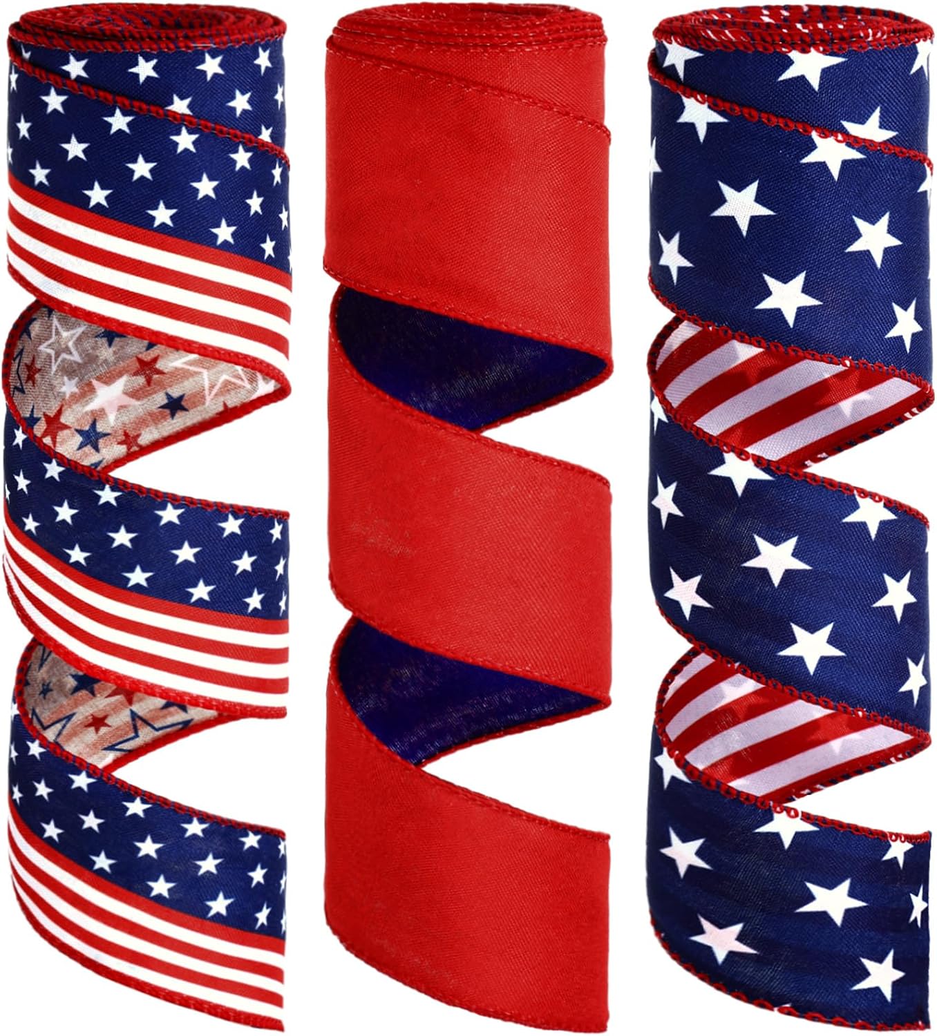 3 Rolls Red White and Blue Patriotic Ribbons Double Sided 4th of July ...