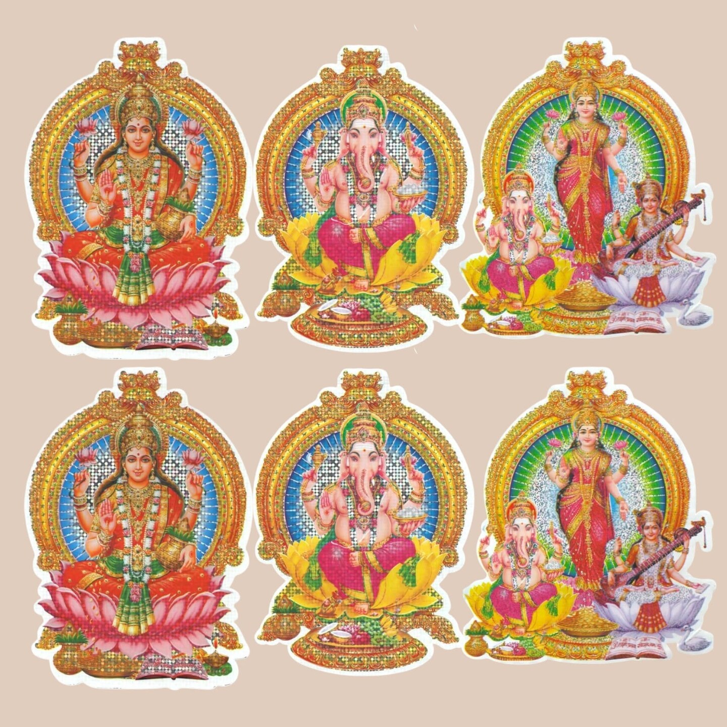 6CT Ganesha Laxmi and Saraswati Wall Sticker Decorative Easy Peel ...