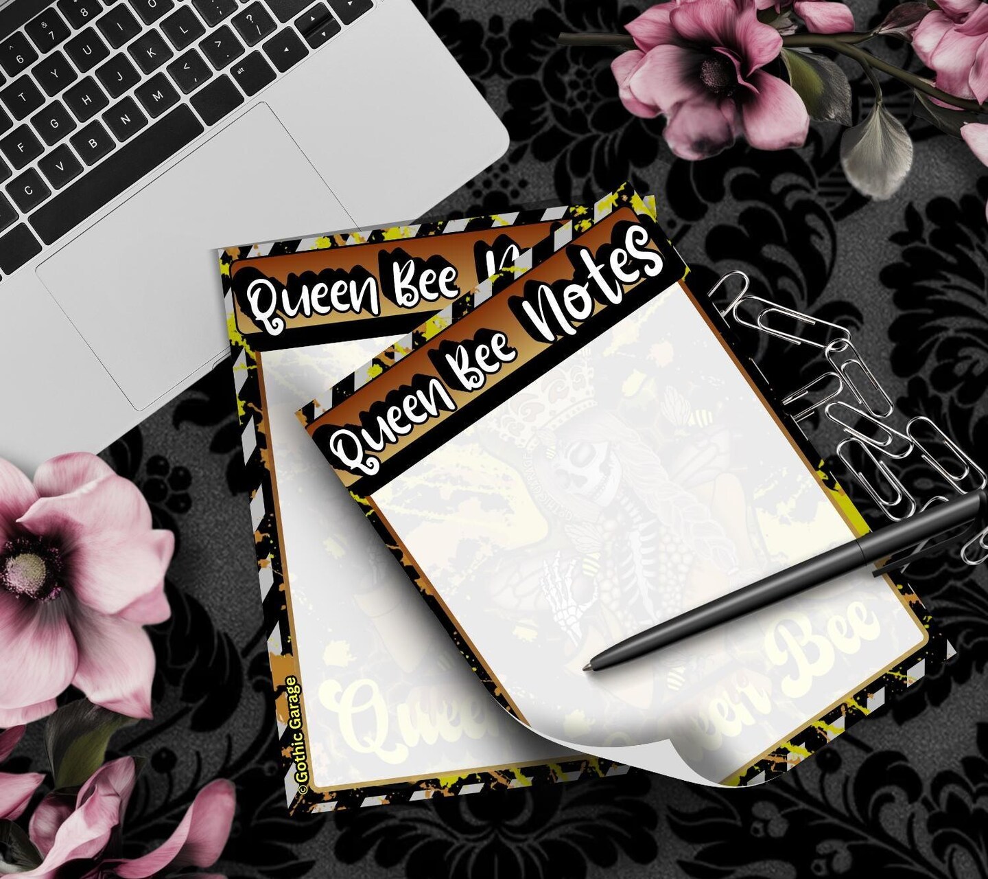 Queen Bee Skeleton Notepad – 50 Sheet Gothic Bee Tear-Off Pad for Dark ...