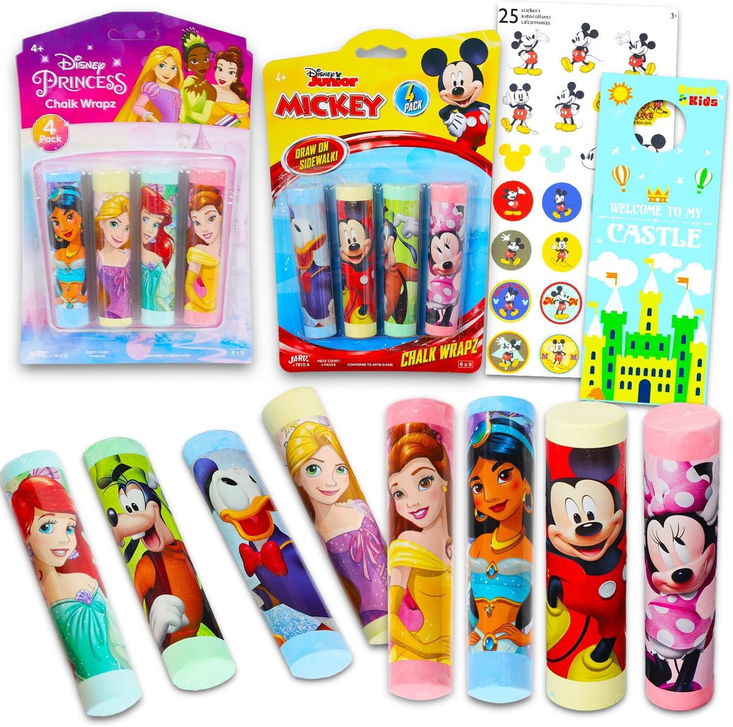 8 Princess and Mickey Mouse Jumbo Chalk Sticks Plus Stickers | Michaels