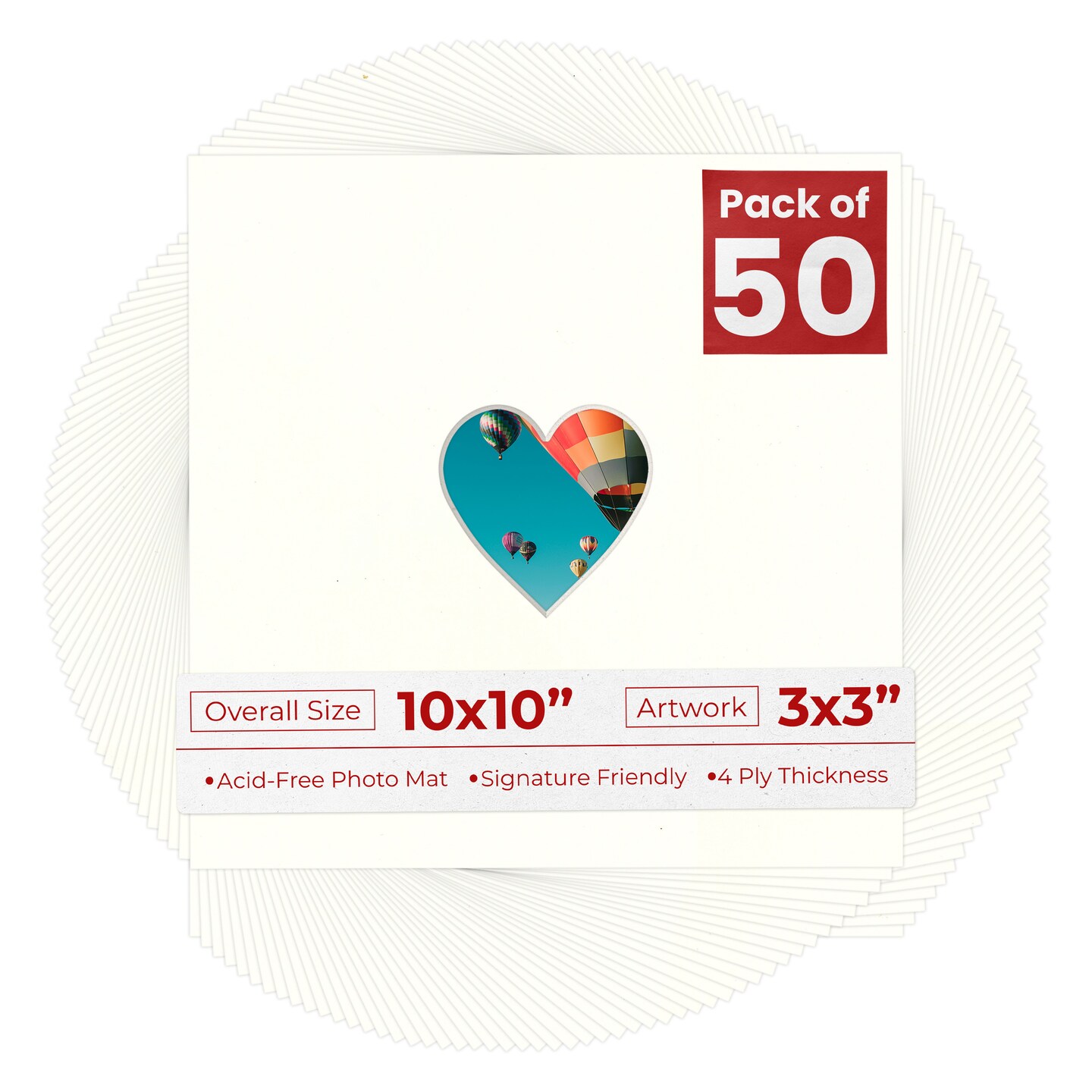 Antique White Mat Board for 10x10 Frames - Heart Opening for 3x3 Photos ...