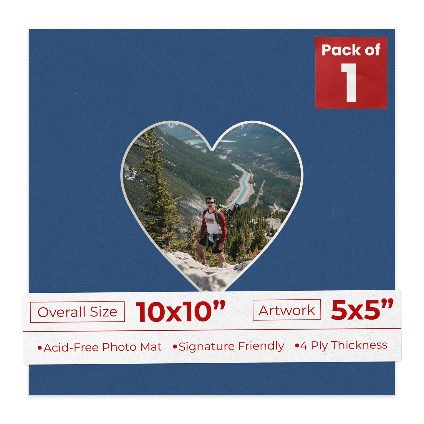 Bottle Blue Mat Board for 10x10 Frames - Heart Opening for 5x5 Photos ...