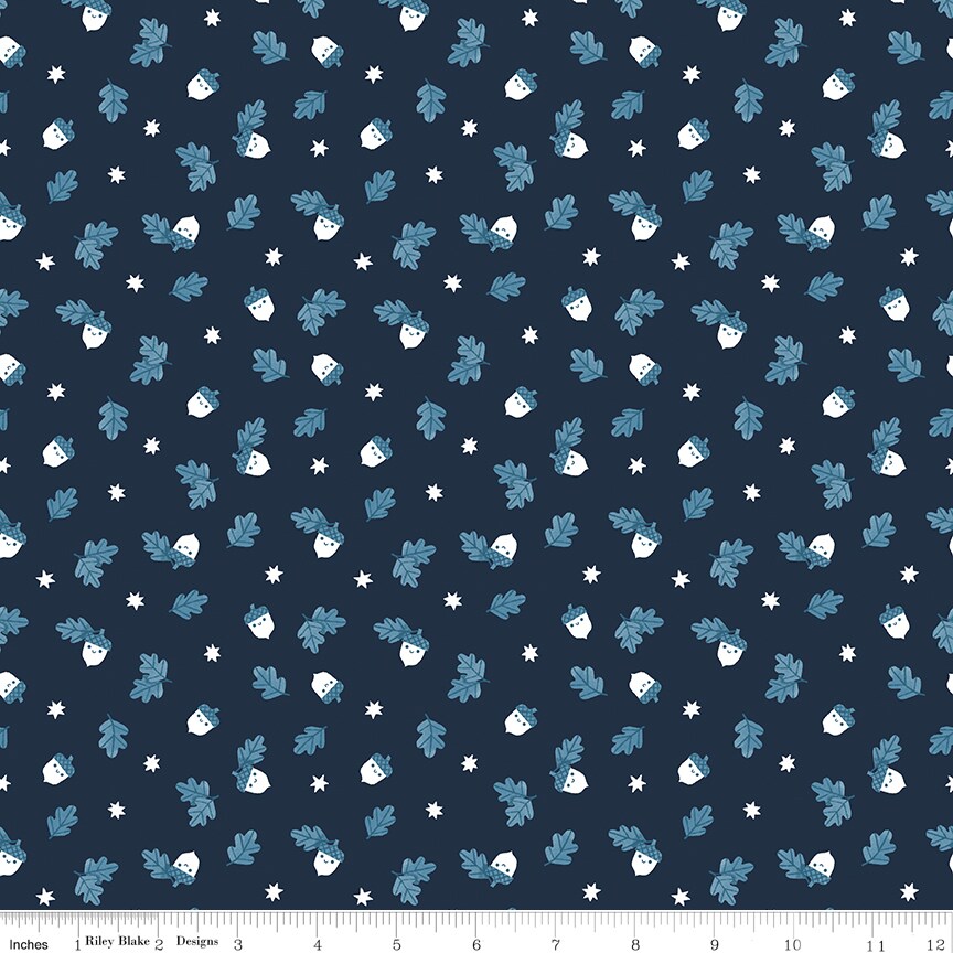Happy Acorns in Indigo (c15365-indigo) | Twilight Creatures | Natalia Juan Abello | Riley Blake ...