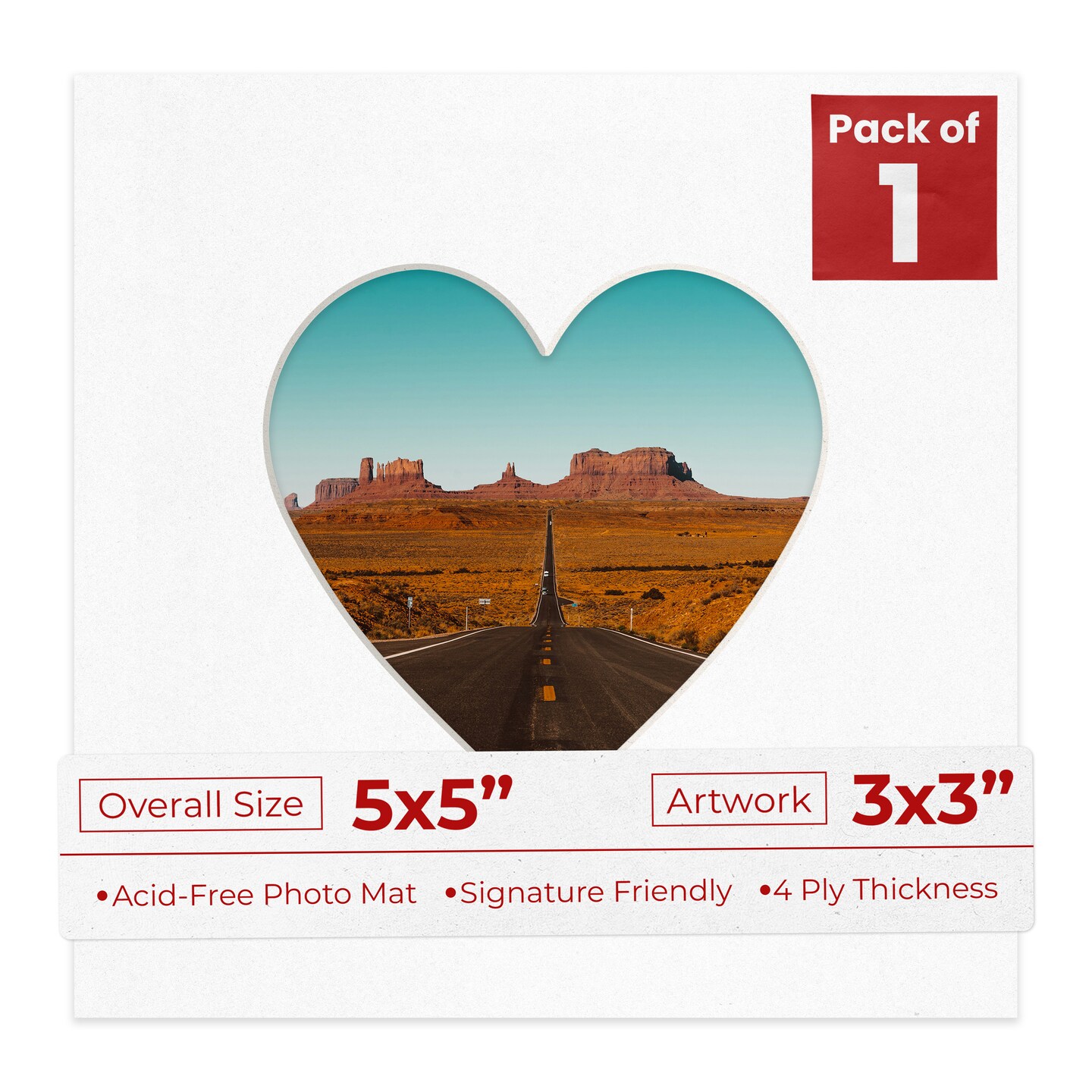 White with Black Core Mat Board for 5x5 Inch Frames - Heart Opening for ...
