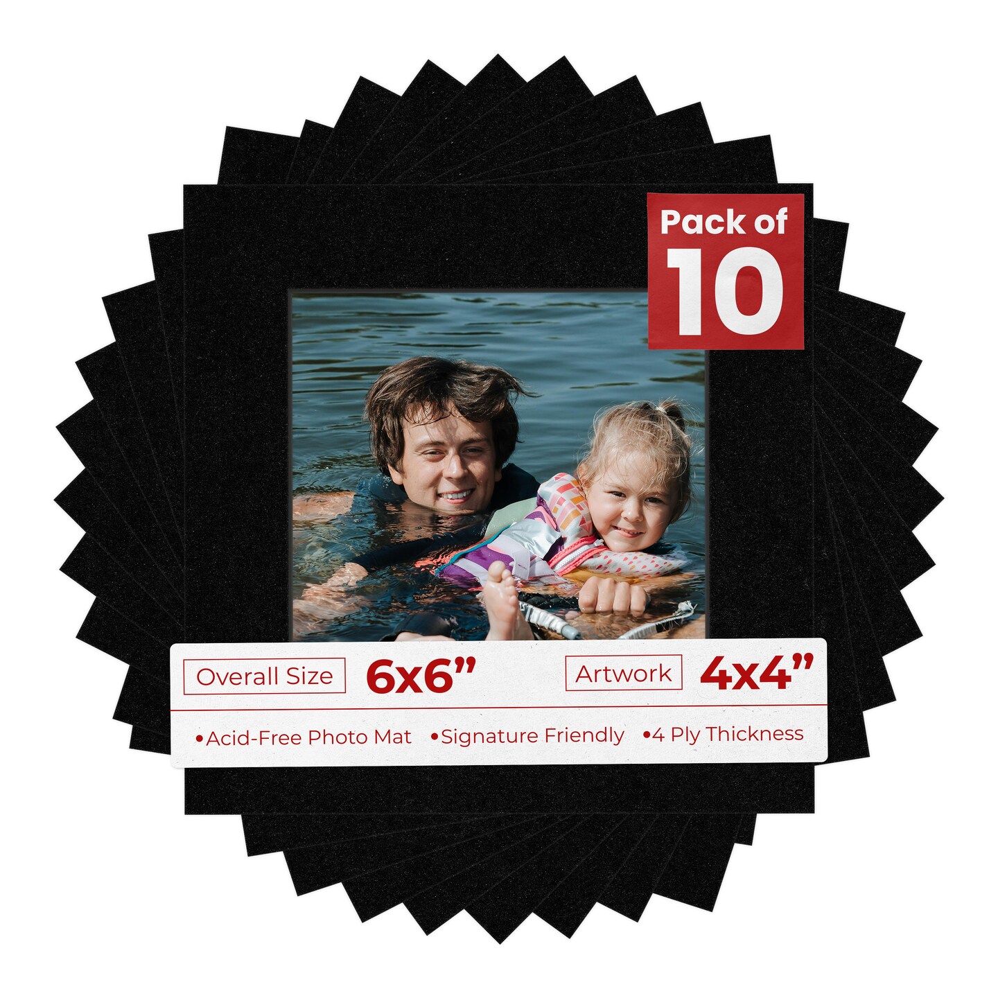 Black with Black Core Mat Board for 6x6 Frames - Fits 4x4 Photos, Color ...