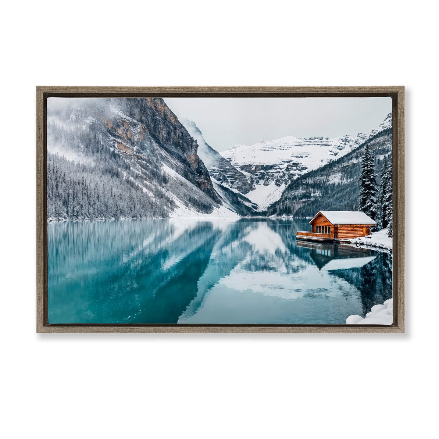 Stupell Industries Winter Cabin on Icy Lake Floating Frame By Lazar ...