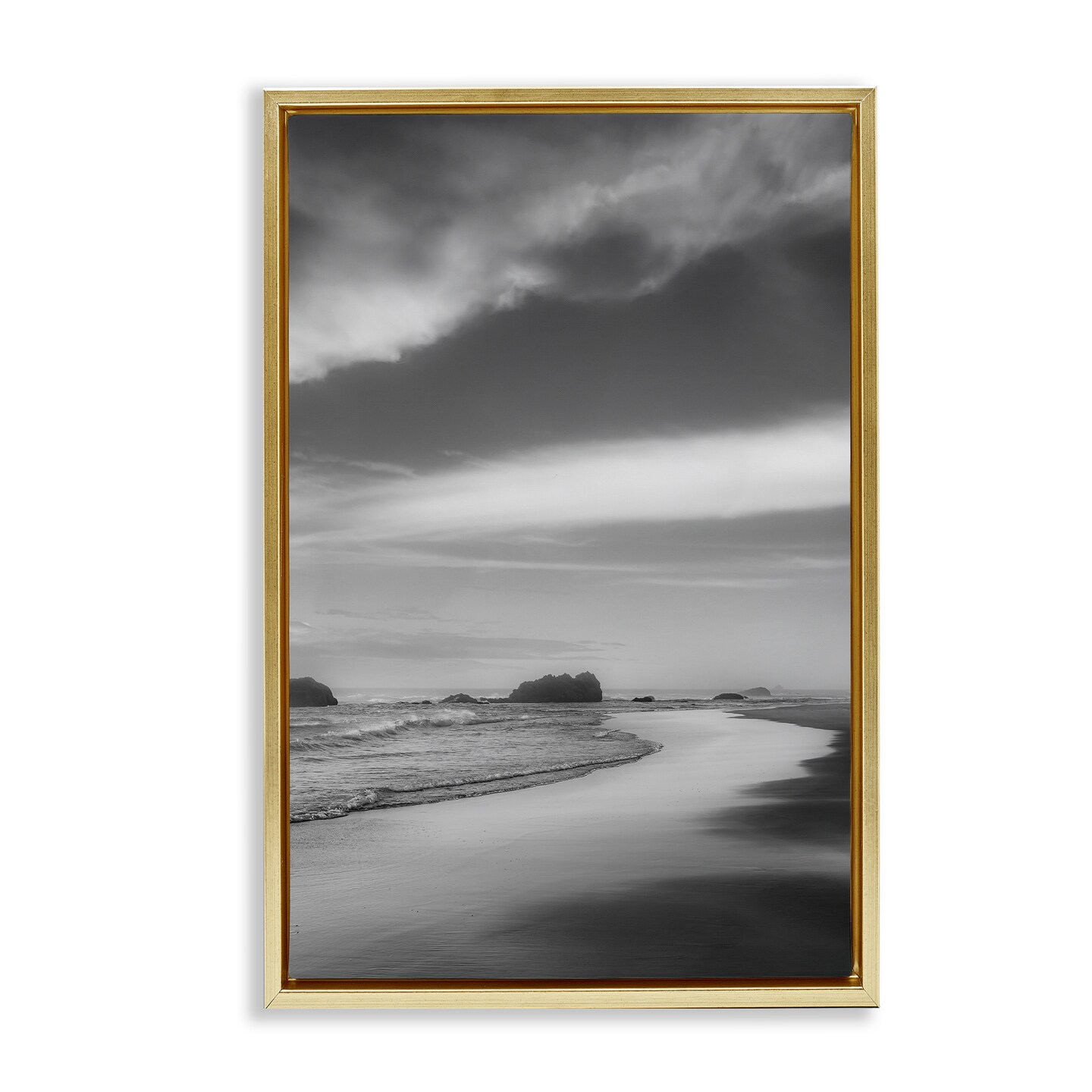 Stupell Industries Grayscale Beach Shore Floating Frame By Don Schwartz ...