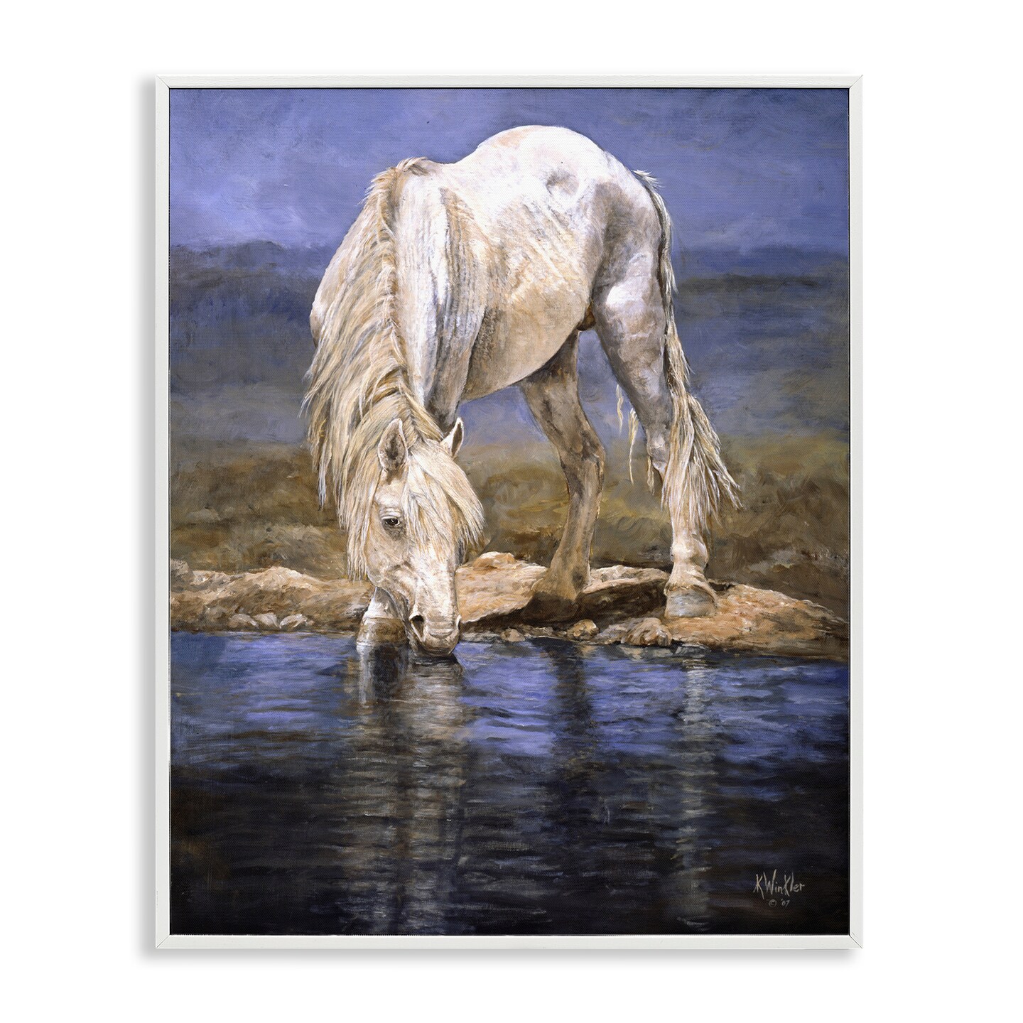 Stupell Industries White Horse at River's Edge Framed Giclee By Kathy ...
