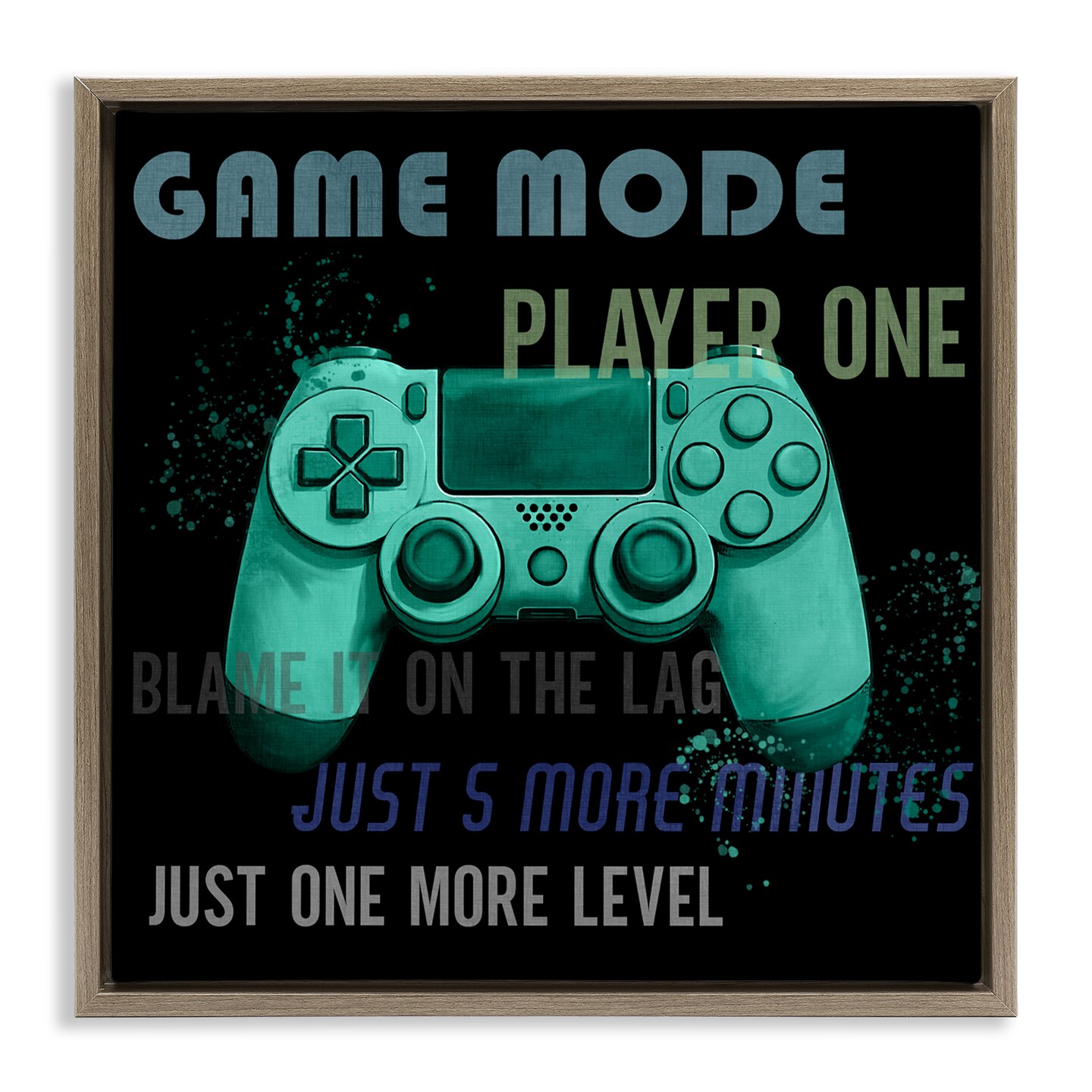 Stupell Industries Game Mode Player One Controller Floating Frame, design by Kim Allen, Size: 25 ...