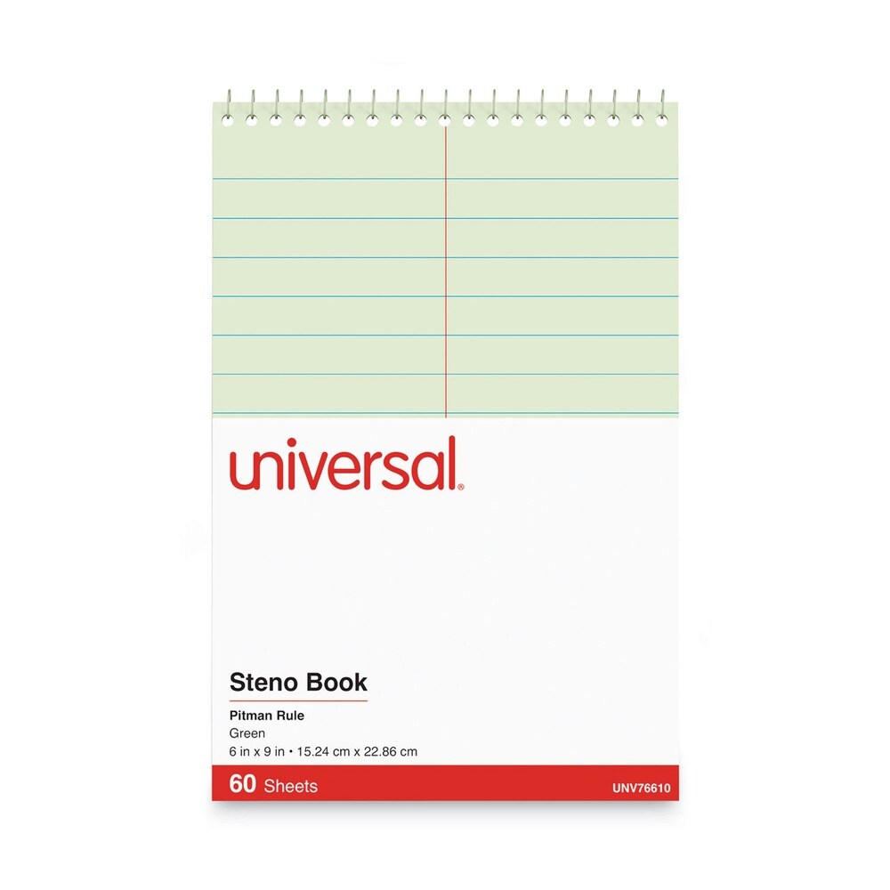 Universal 60 Sheet 6 in. x 9 in. Pitman Rule Green Tint Steno Book ...