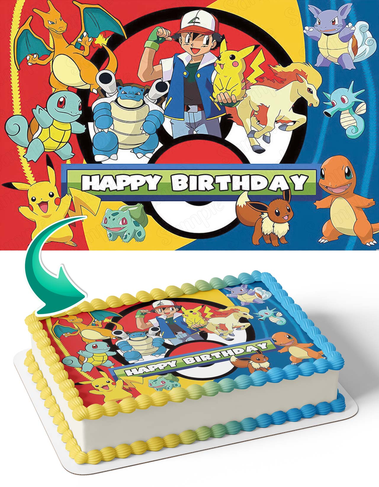 Pokémon Pokeball Anime Cards Edible Cake Image Topper Birthday Cake ...