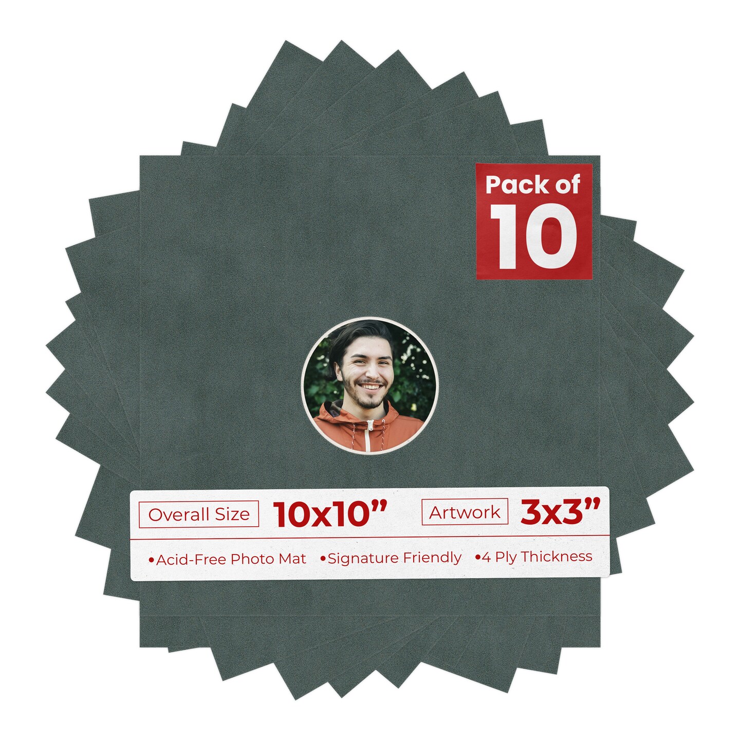 Dark Grey Suede Mat Board for 10x10 Frames - Circle Opening for 3x3 ...