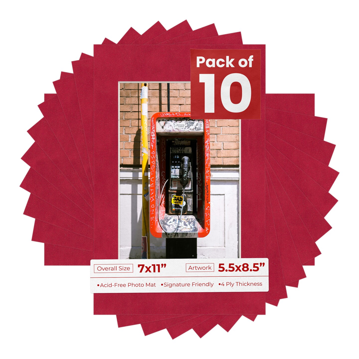 Red Suede Mat Board for 7x11 Frames - Fits 5.5x8.5 Photos, Color: Red ...