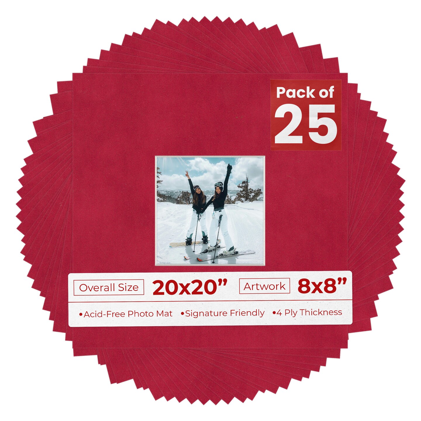 Red Suede Mat Board for 20x20 Frames - Fits 8x8 Photos, Color: Red ...