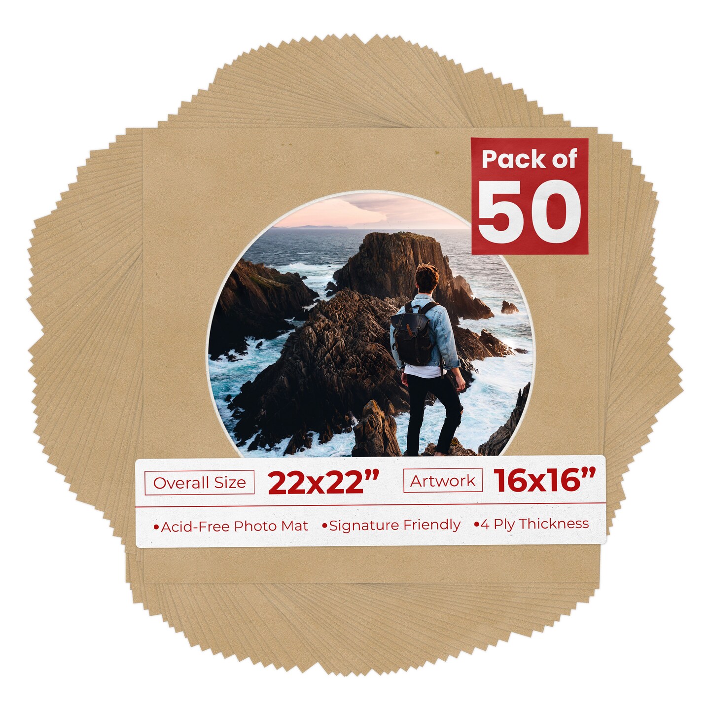 Beige Suede Mat Board for 22x22 Frames - Circle Opening for 16x16 ...