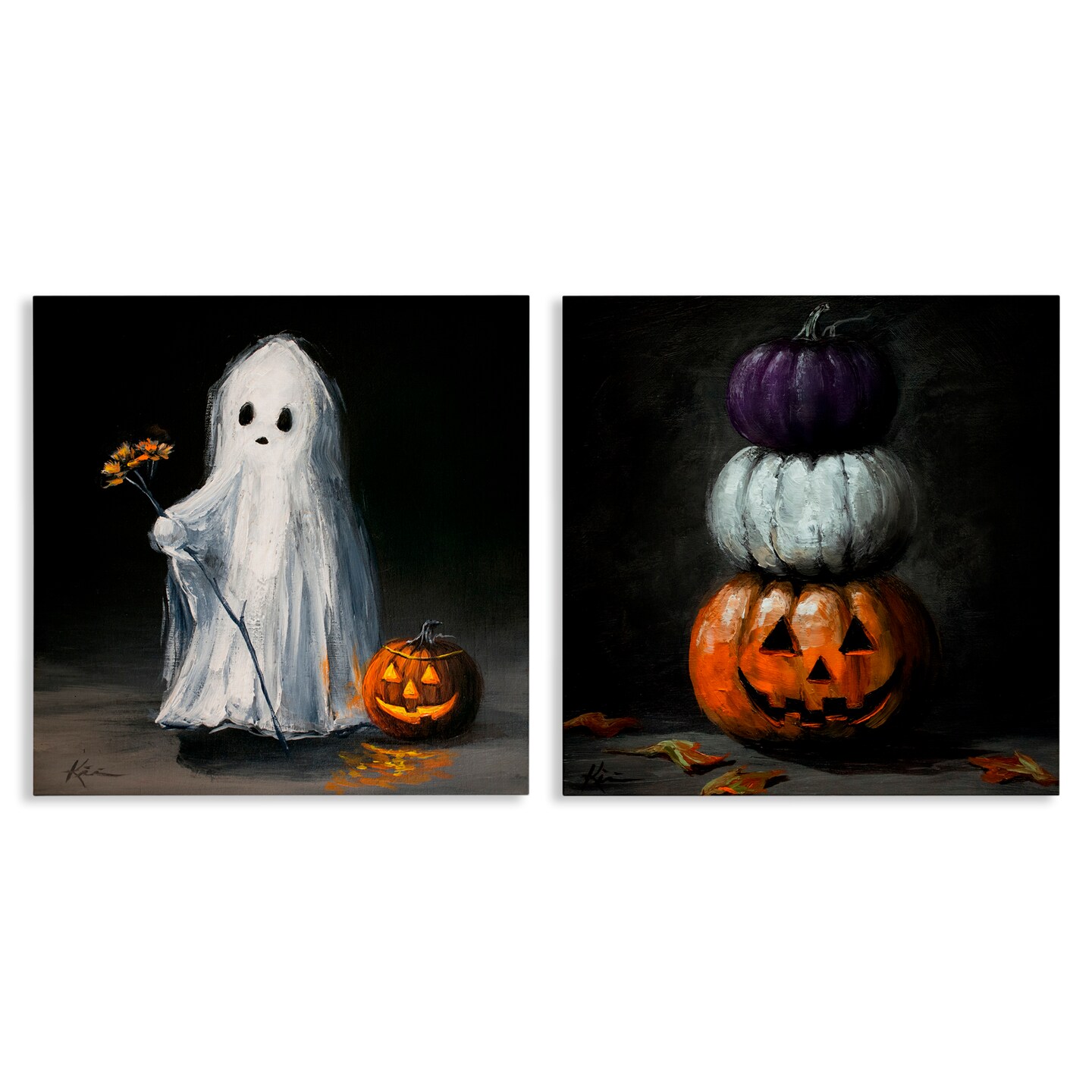 Vintage Halloween Ghost & Pumpkin Stack 2pc Canvas Art Set | Michaels